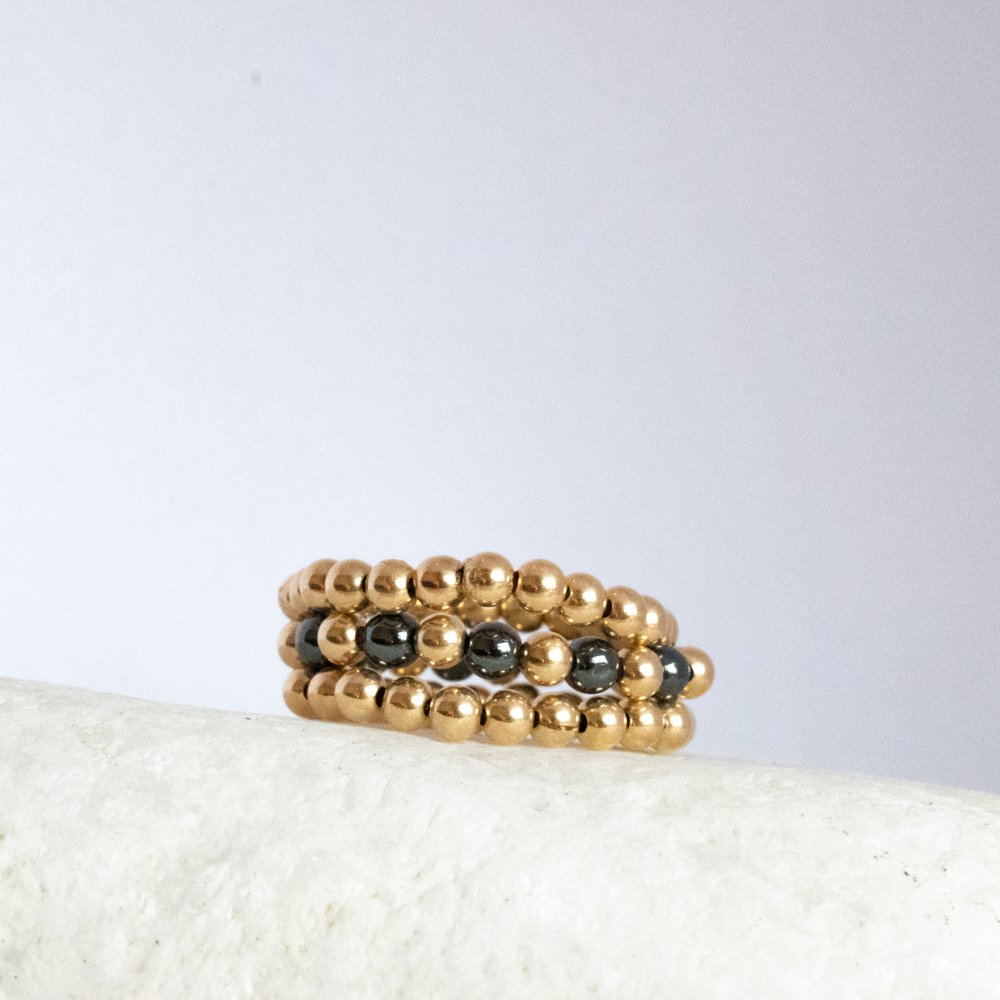 Hematite Rings Stack - Gold from Isobel Jackson Jewellery