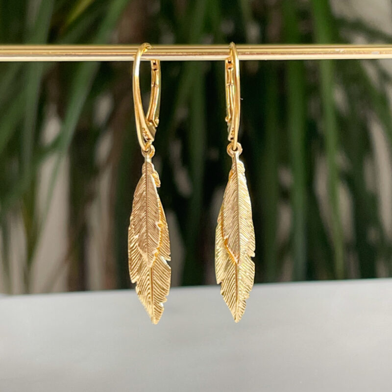 Feather Duo Gold Earrings - Isobel Jackson Jewellery